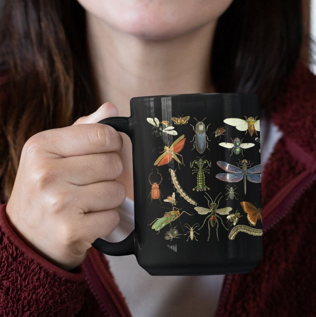Insect Mug, Black Coffee Cup, Hot Cocoa Mug, Nature Lover Gift, Dark ...