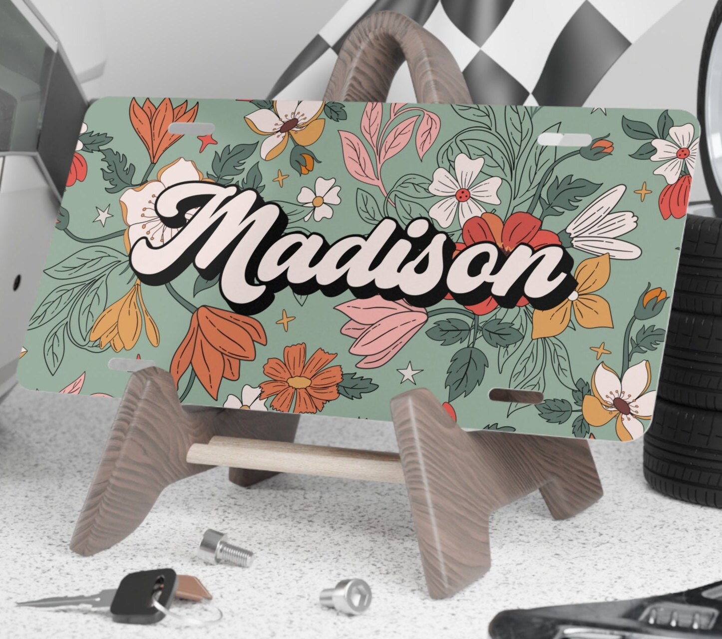 Retro Floral Car License Plate, Personalized License Plate, Custom Name ...