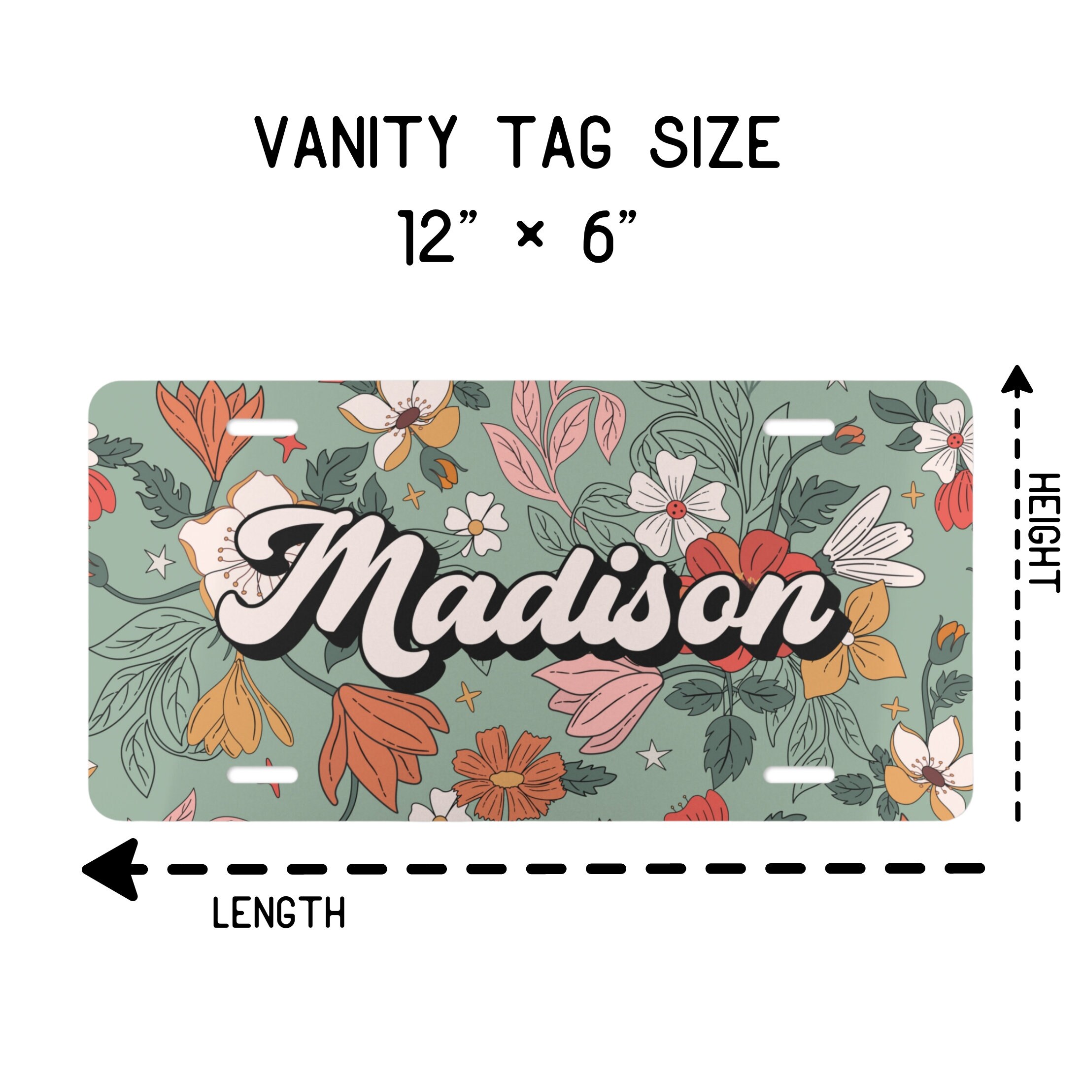 Retro Floral Car License Plate, Personalized License Plate, Custom Name ...