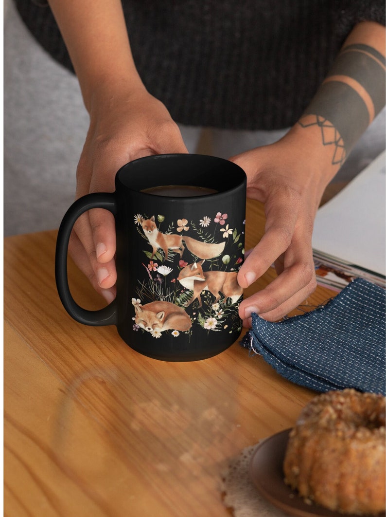 Fox Coffee Mug, Botanical Coffee Cup, Wildflowers Mug, Coffee Cup for ...