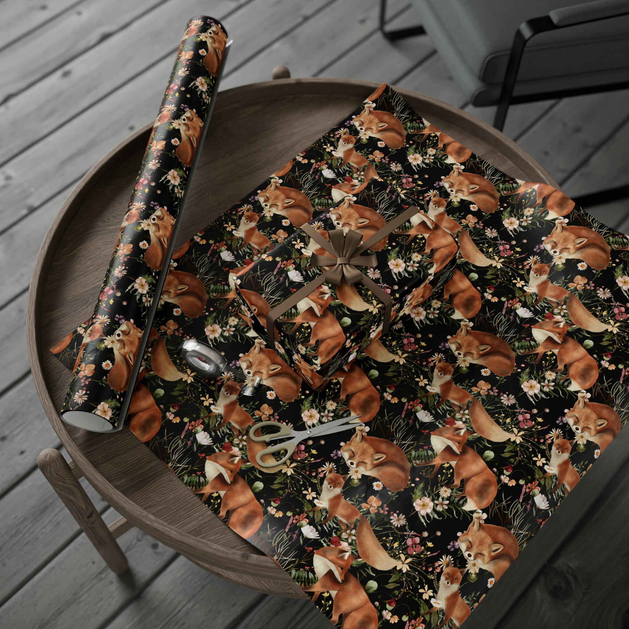 Fox Wrapping Paper, Fox Gift, Cottagecore Wrapping Paper, Wildflower ...