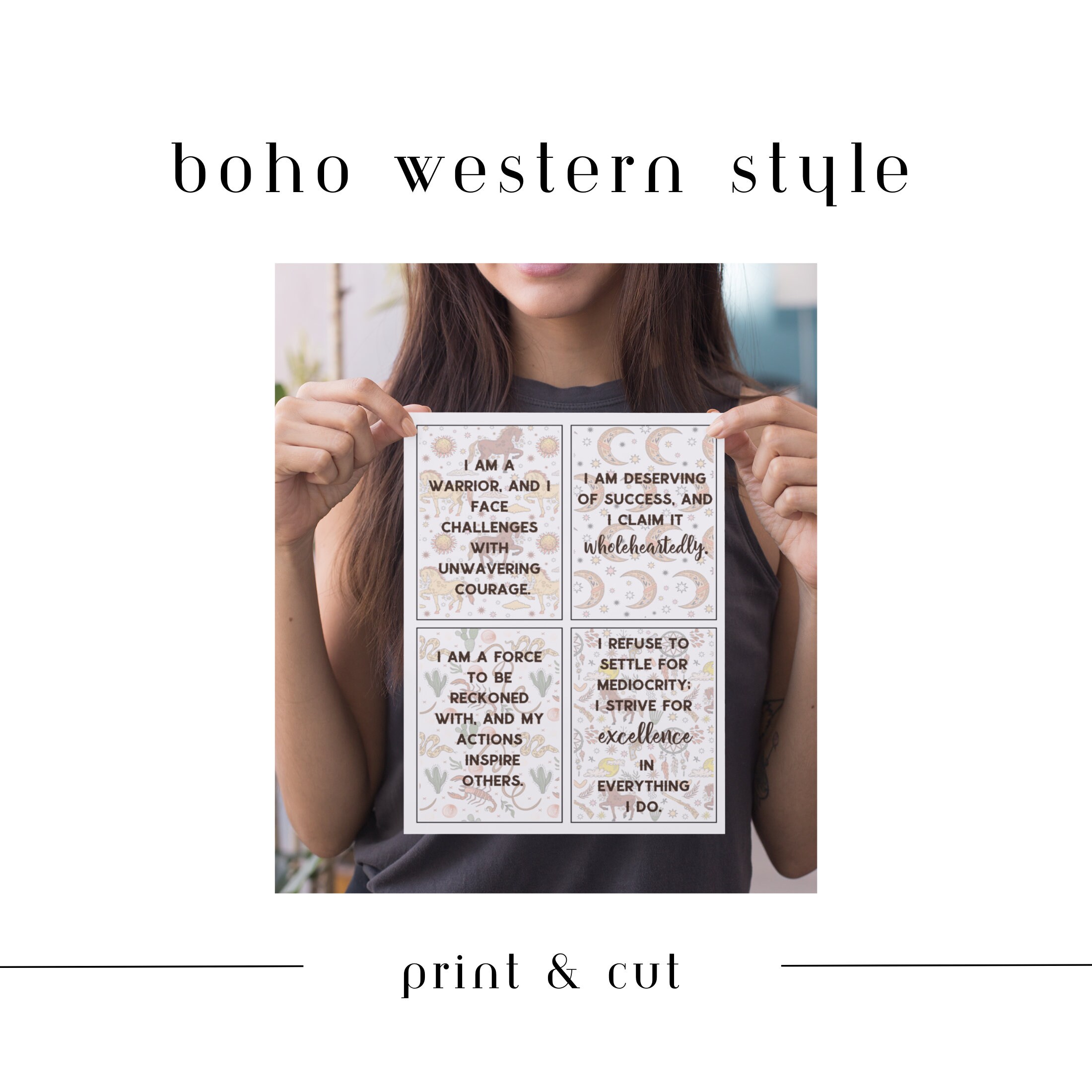 Boho Affirmation Cards Printable, Affirmation Cards Digital, Positive ...