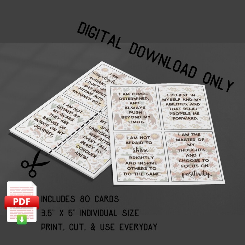 Boho Affirmation Cards Printable, Affirmation Cards Digital, Positive ...