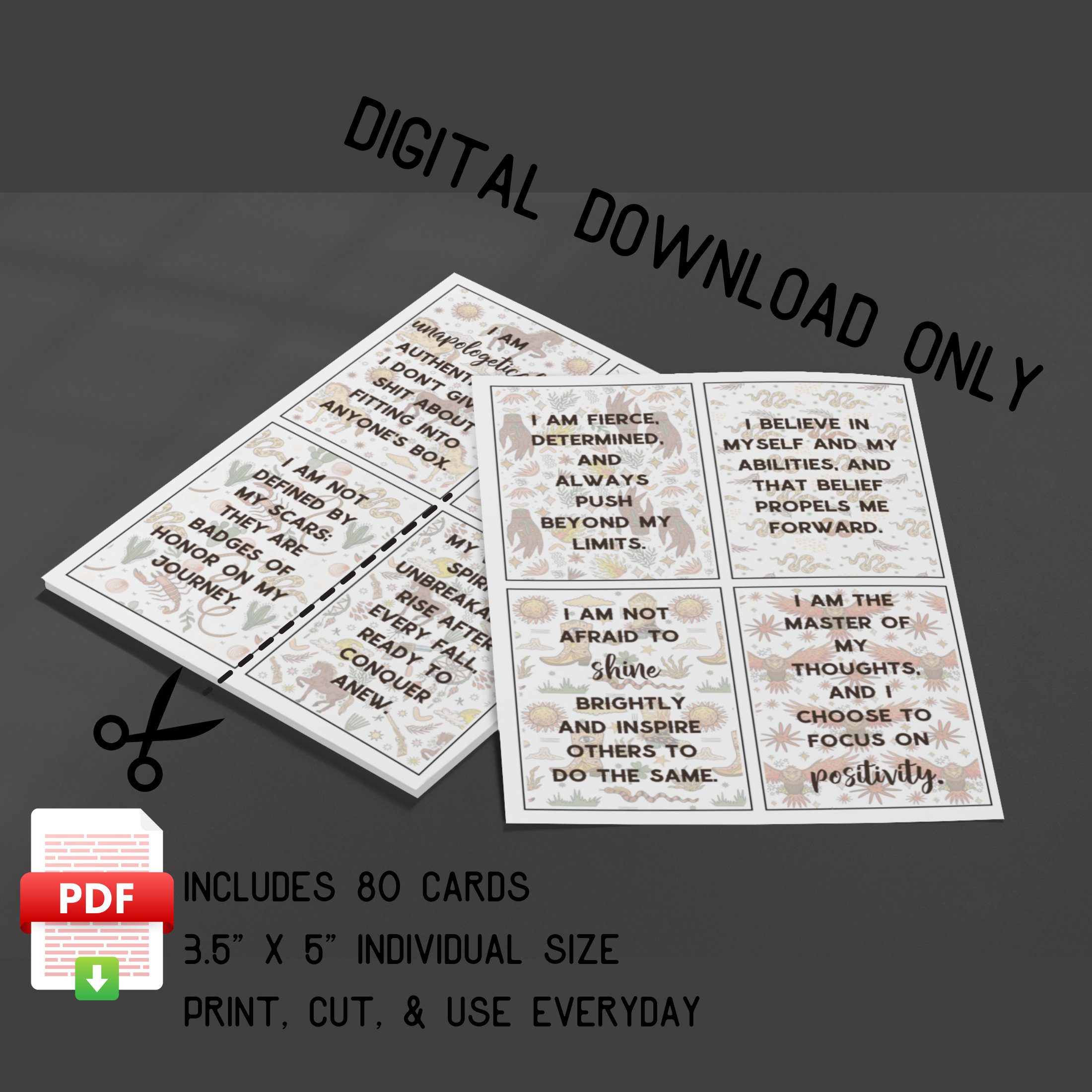 Boho Affirmation Cards Printable, Affirmation Cards Digital, Positive ...