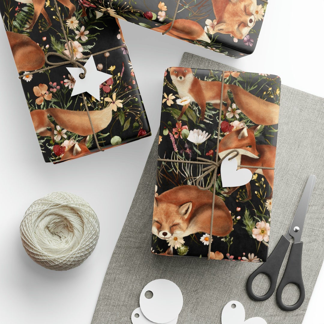 Fox Wrapping Paper, Fox Gift, Cottagecore Wrapping Paper, Wildflower ...