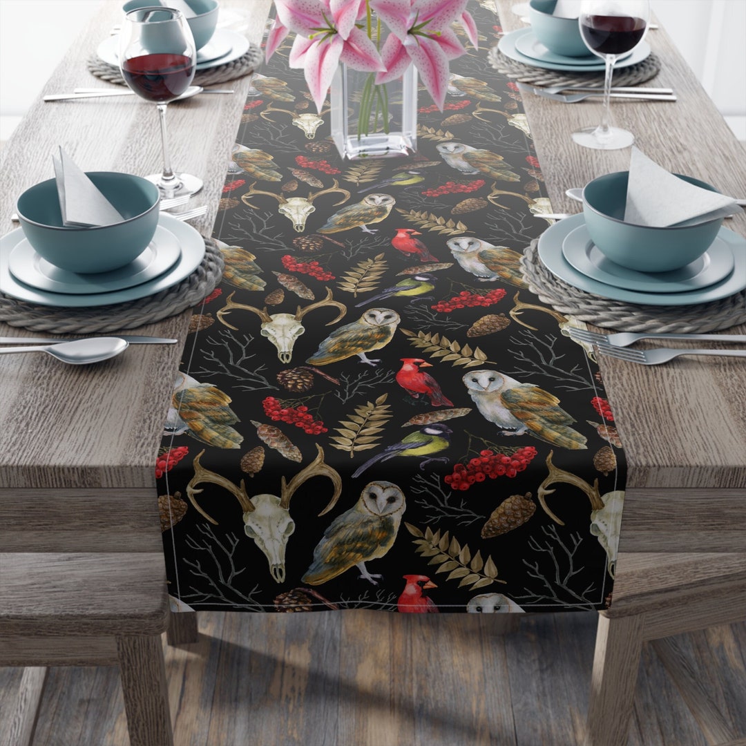 Witchy Woodland Table Runner, Owl Table Cloth, Woodland Table Runner ...
