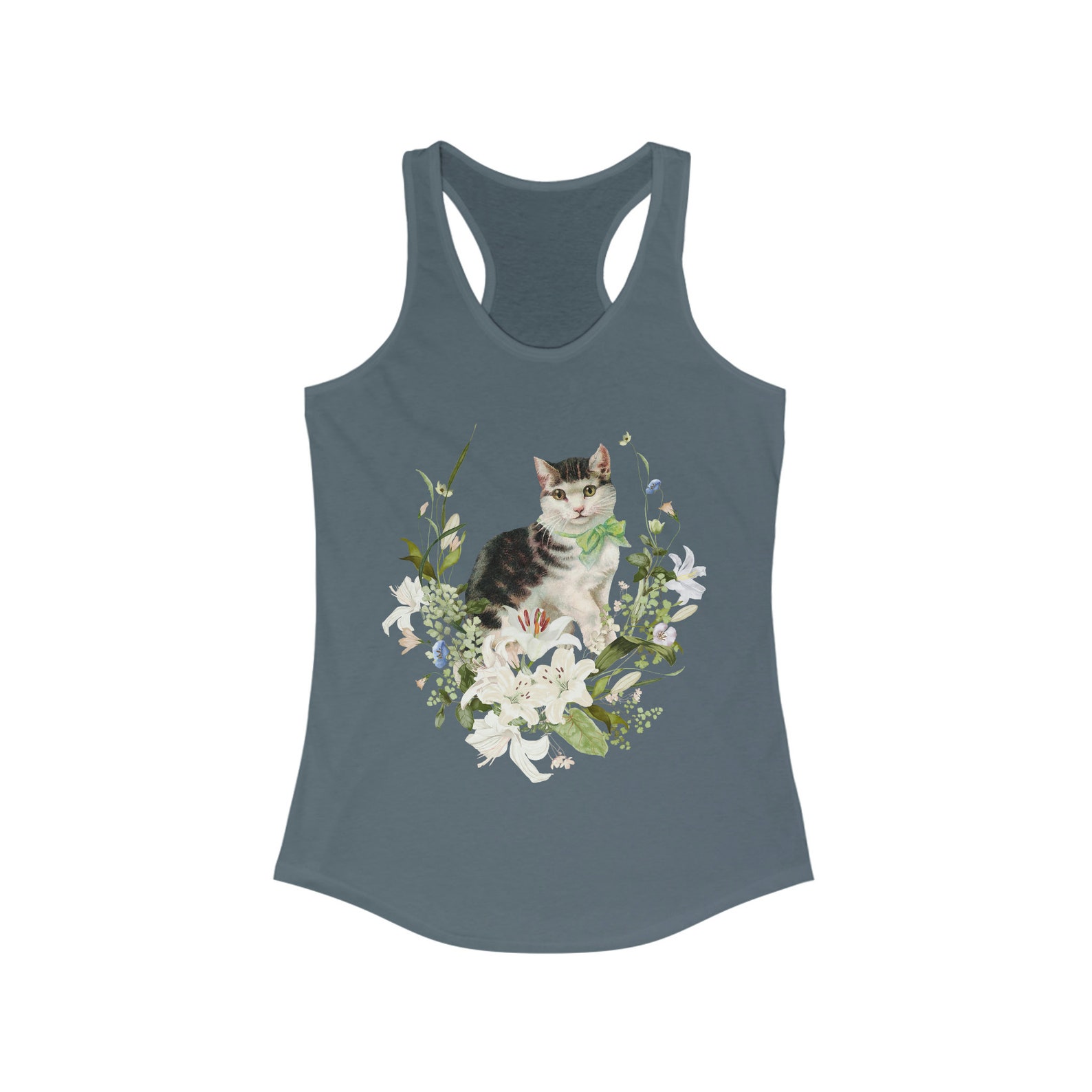 Cat Tank Top, Floral Cat Shirt, Floral Tshirt, Floral Tank Top, Vintage ...