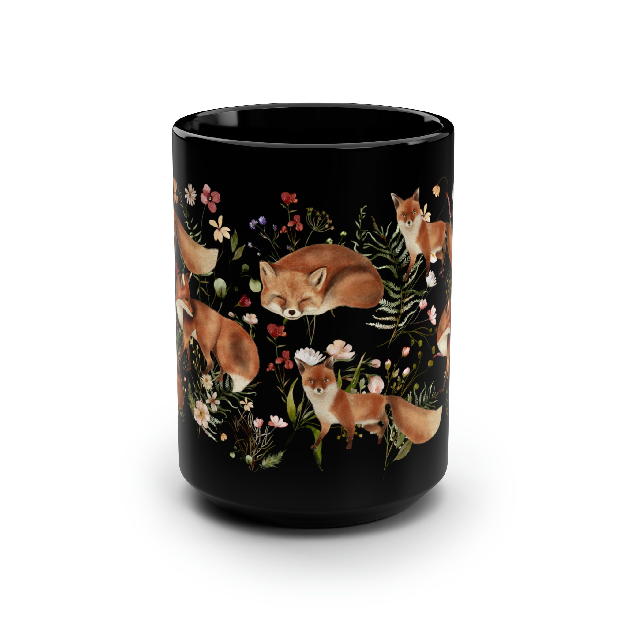 Fox Coffee Mug, Botanical Coffee Cup, Wildflowers Mug, Coffee Cup for ...