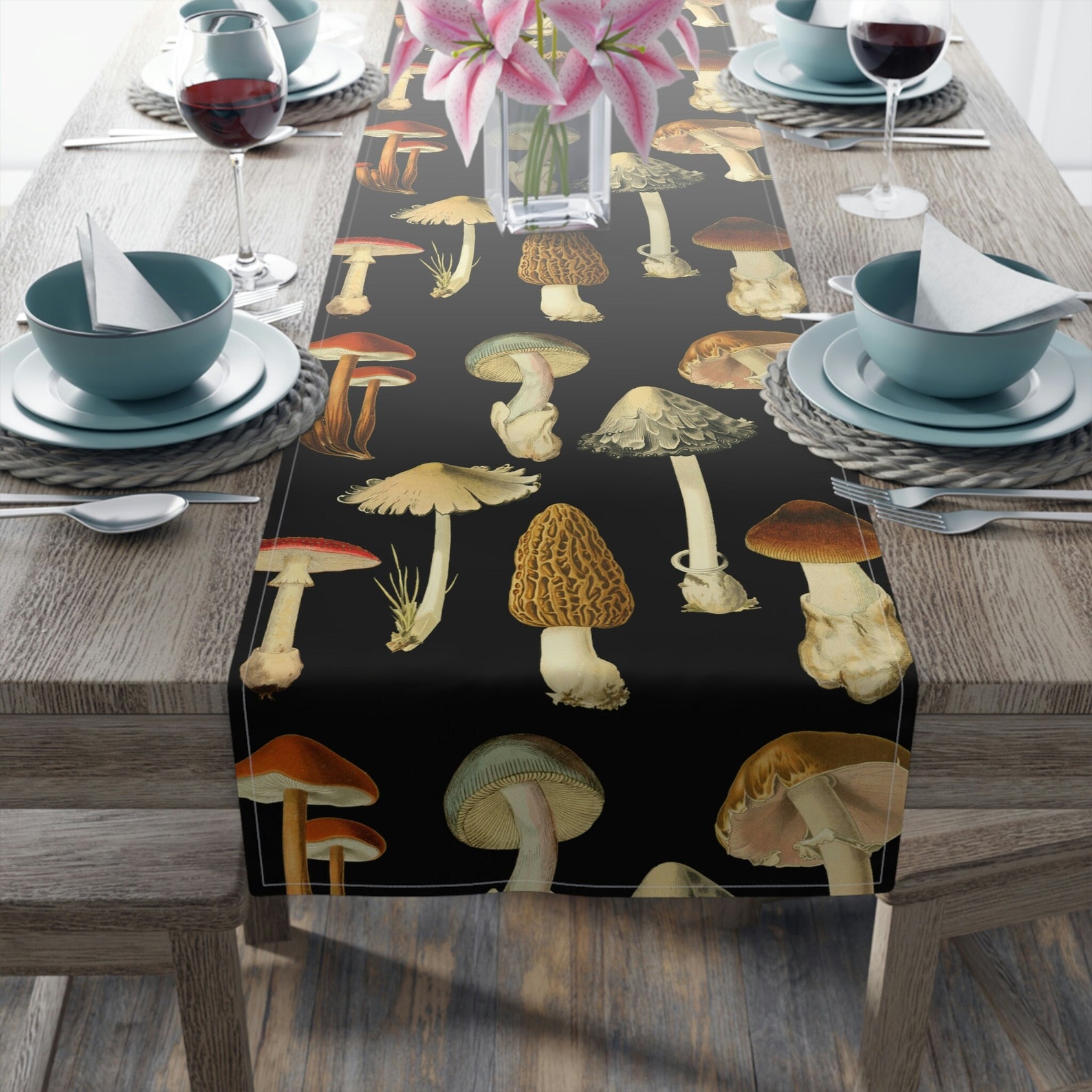 Mushroom Table Runner, Goblincore Decor, Witch Decor, Dark Cottagecore ...