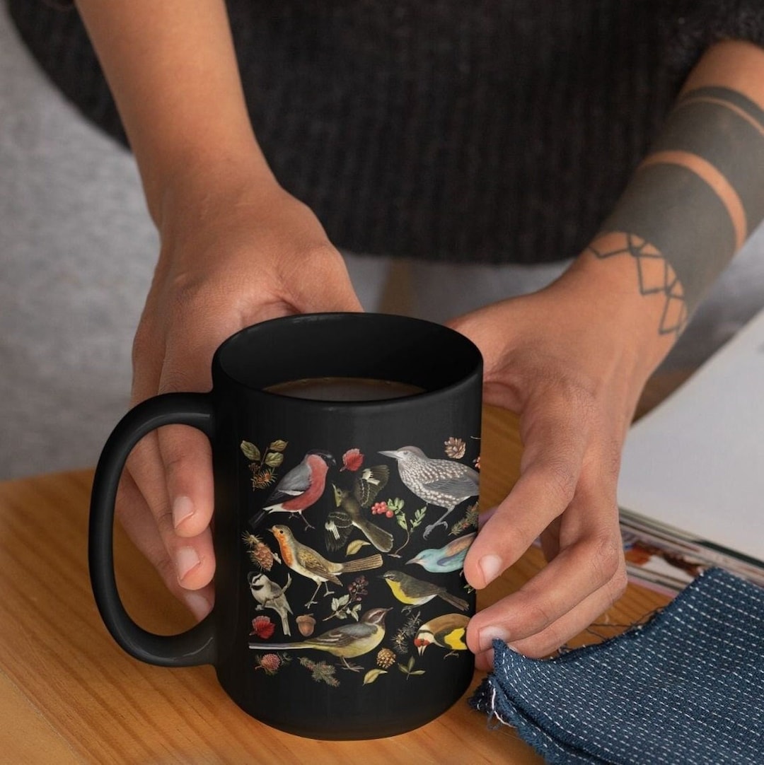 Birds Mug, Black Coffee Cup, Hot Cocoa Mug, Nature Lover Gift, Nature ...