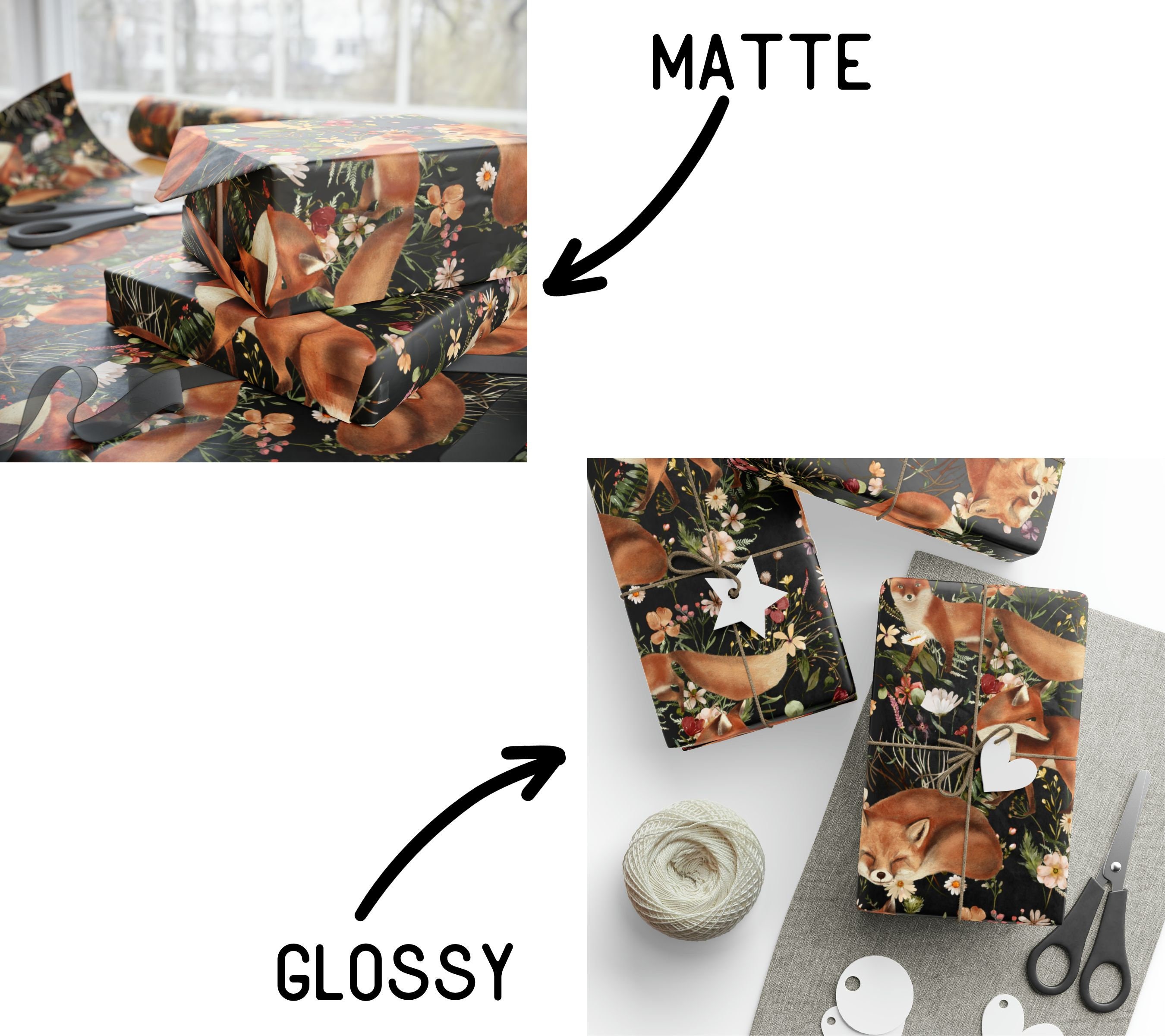 Fox Wrapping Paper, Fox Gift, Cottagecore Wrapping Paper, Wildflower ...