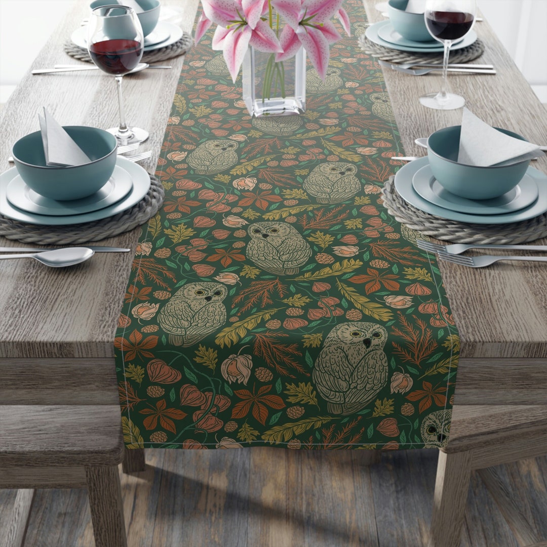 Owl Table Runner, Floral Table Runner, Boho Table Cloth, Boho Kitchen ...