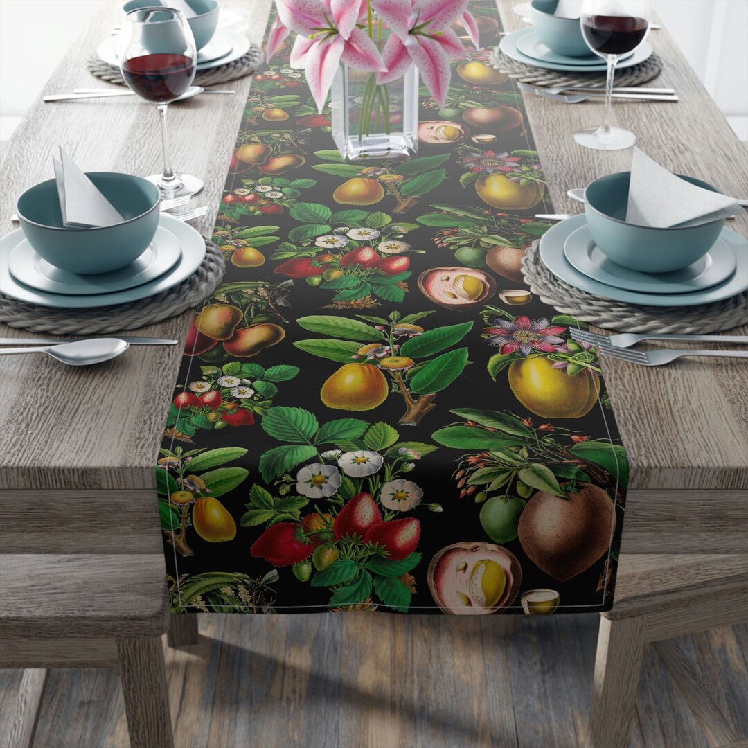 Botanical Table Runner, Fruit Decor, Kitchen Table Runner, Plants Table ...