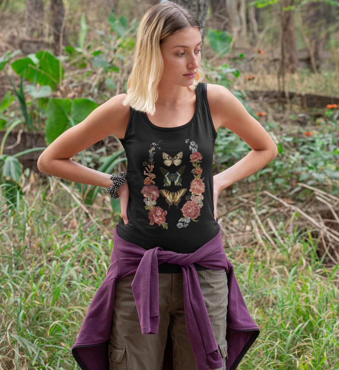 Butterfly Tank Top, Floral Tank, Floral Butterfly Tank Top, Cottagecore ...