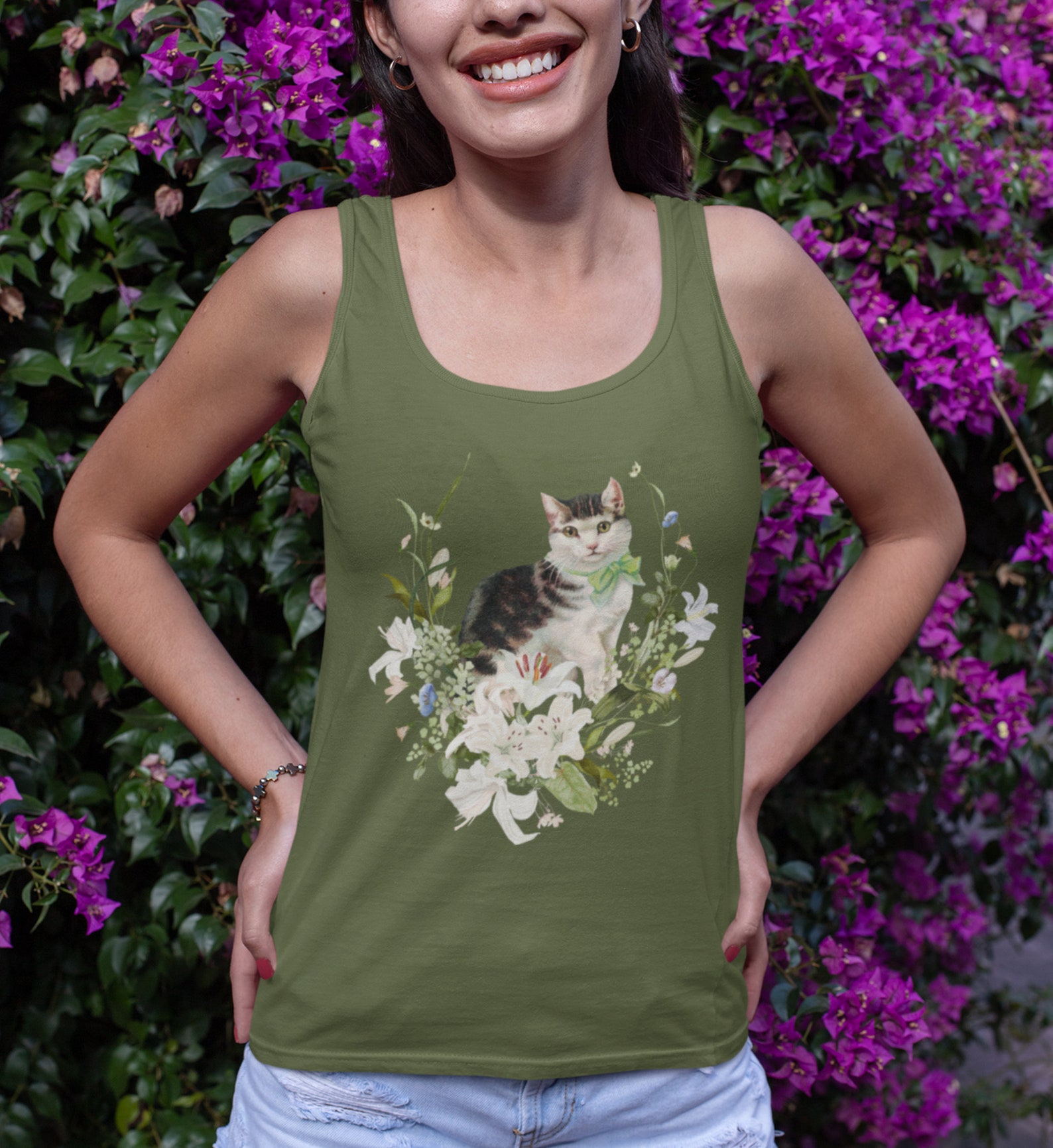 Cat Tank Top, Floral Cat Shirt, Floral Tshirt, Floral Tank Top, Vintage ...