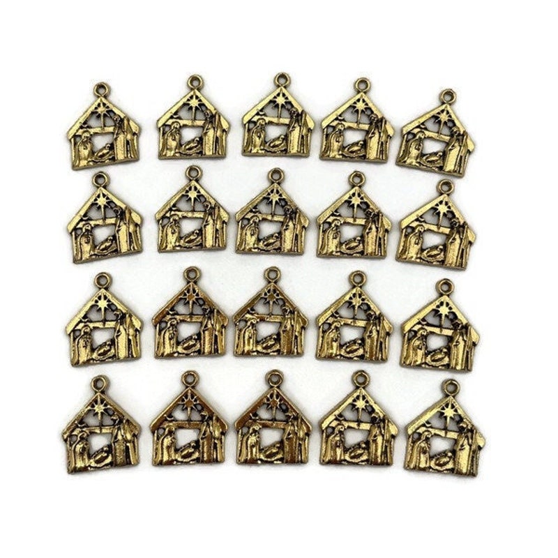 Nativity Manger Charm Gold - Etsy