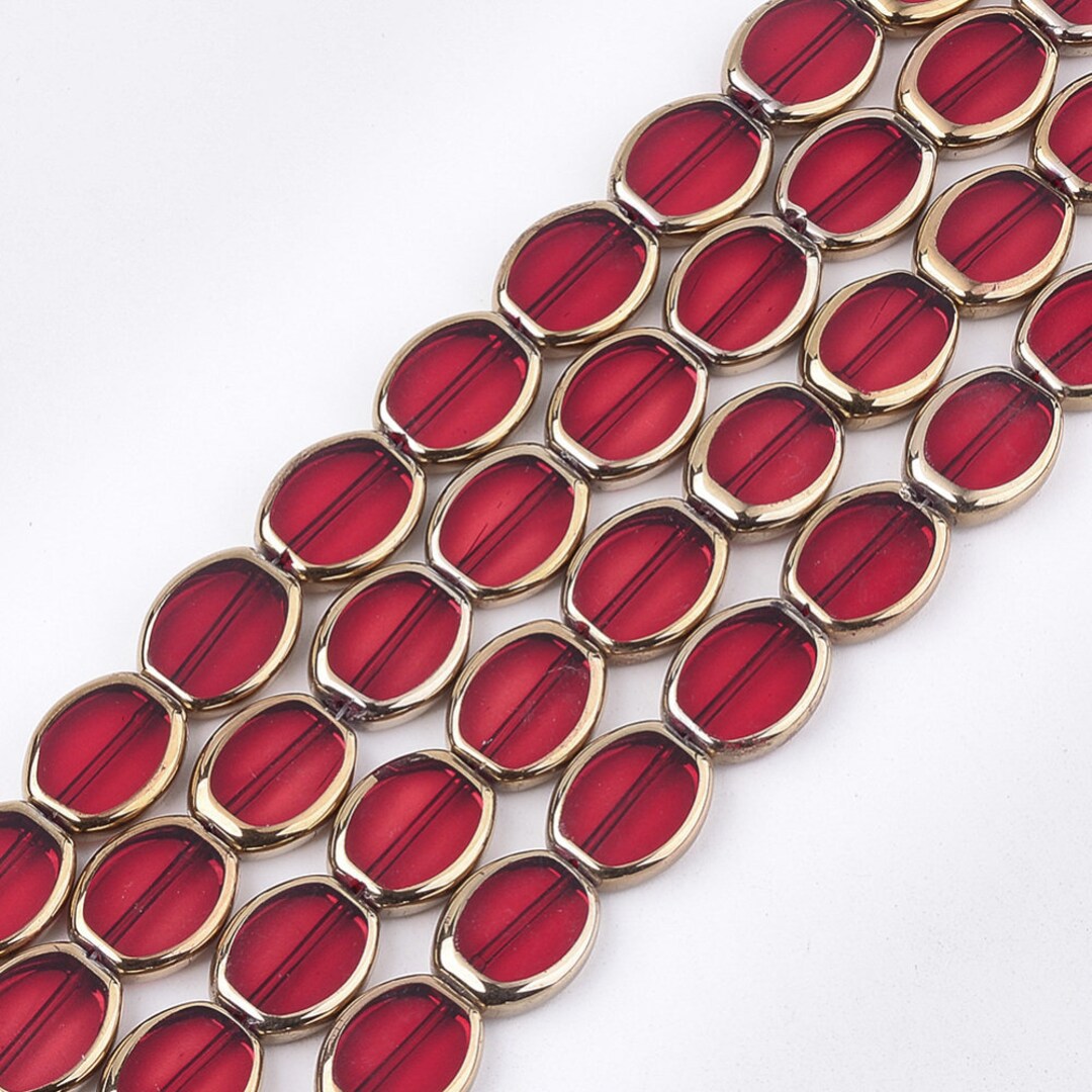 Red and Gold Beads, Red Electroplated Window Beads, Transparent Glass ...
