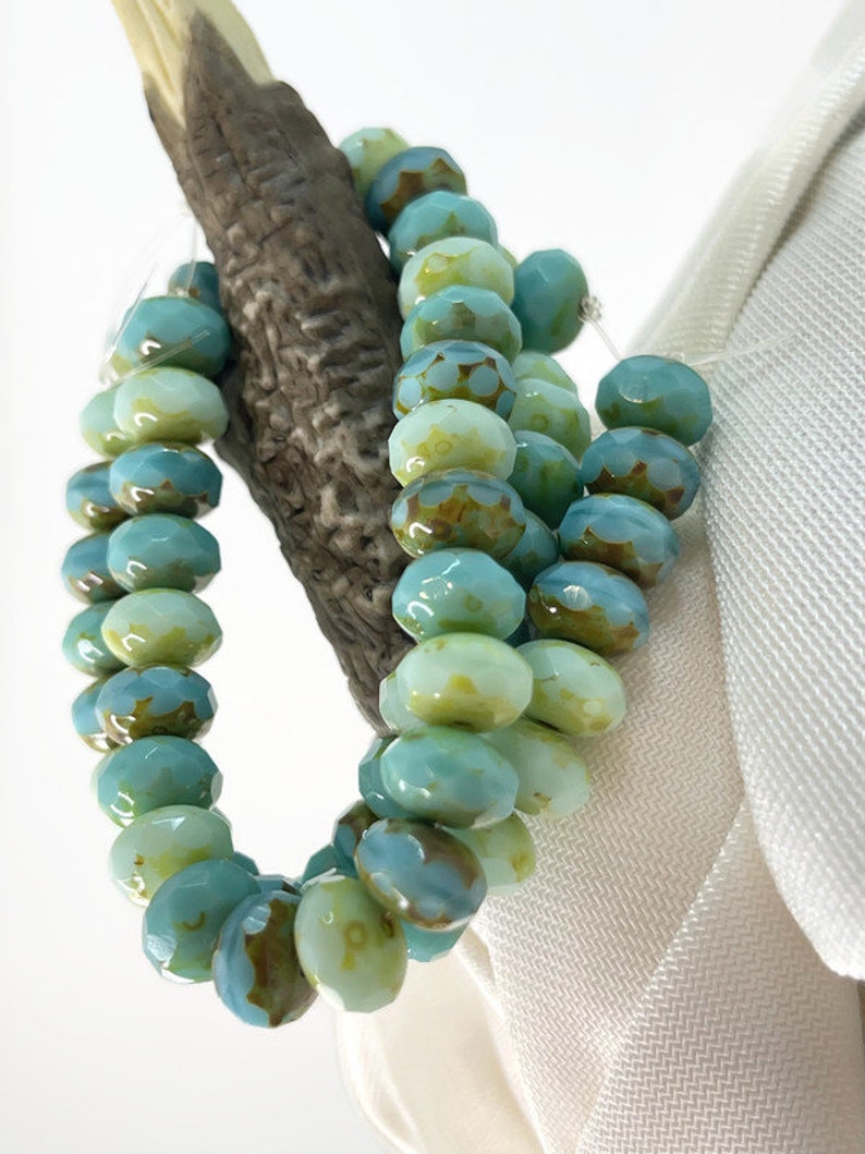 Czech Glass Beads Turquoise Blue Green Mix Picasso 6x8mm Faceted Glass ...