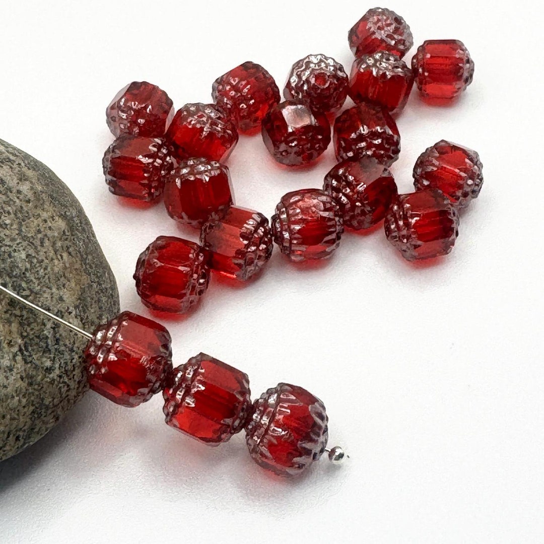 10 Ruby Red Cathedral Beads, 8mm Red Czech Glass Beads, Transparent ...