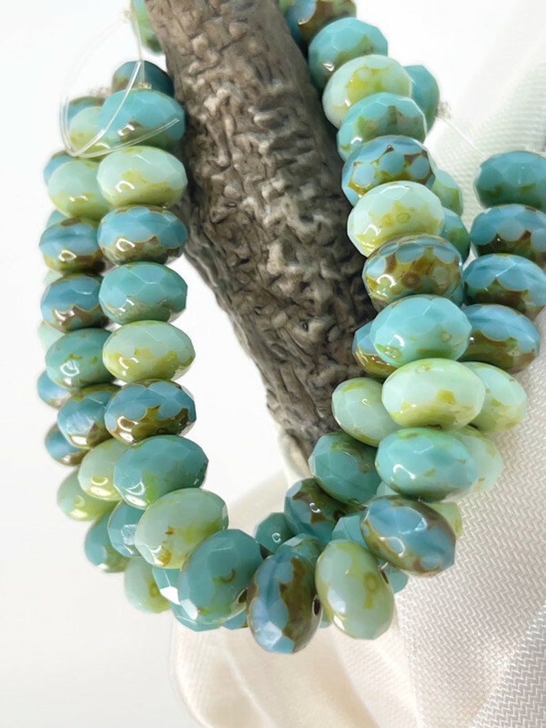 Czech Glass Beads Turquoise Blue Green Mix Picasso 6x8mm Faceted Glass ...