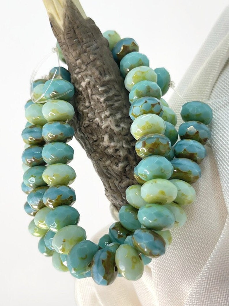 Czech Glass Beads Turquoise Blue Green Mix Picasso 6x8mm Faceted Glass ...