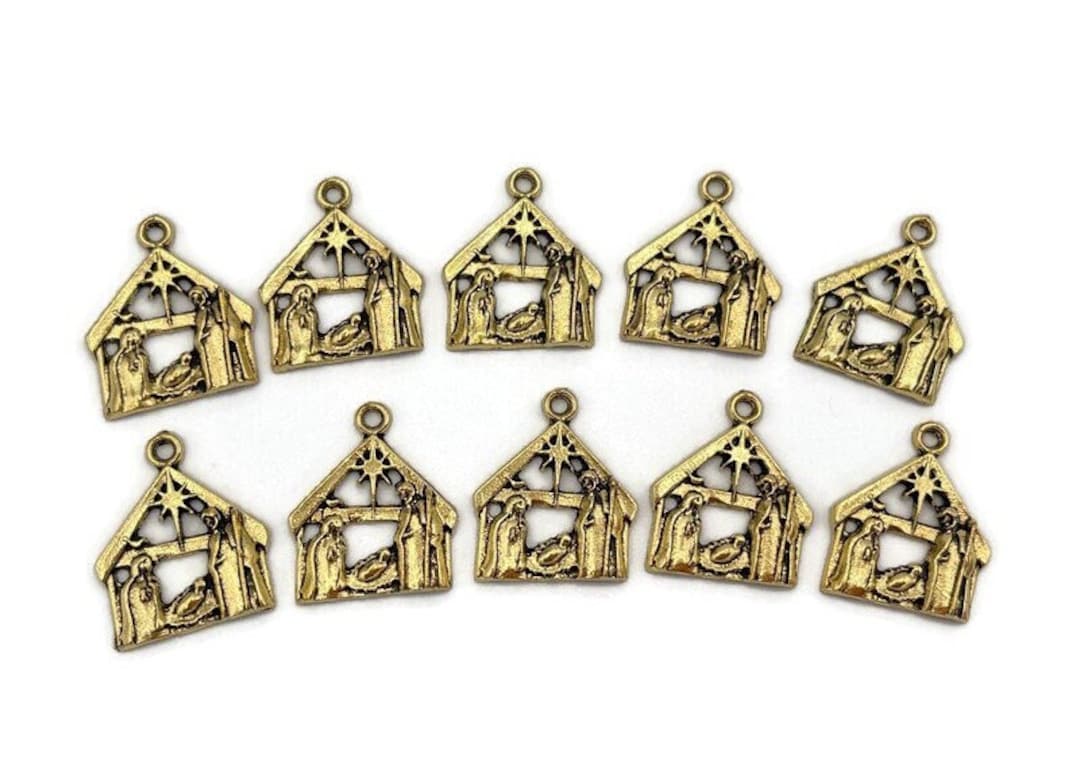 10 Gold Nativity Charms Manger Charms Christmas Star of Bethlehem Baby ...
