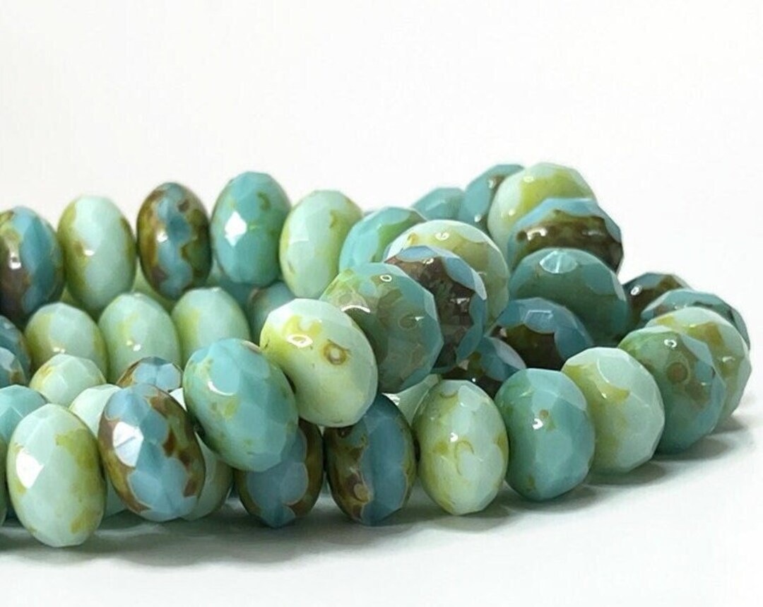 Czech Glass Beads Turquoise Blue Green Mix Picasso 6x8mm Faceted Glass ...