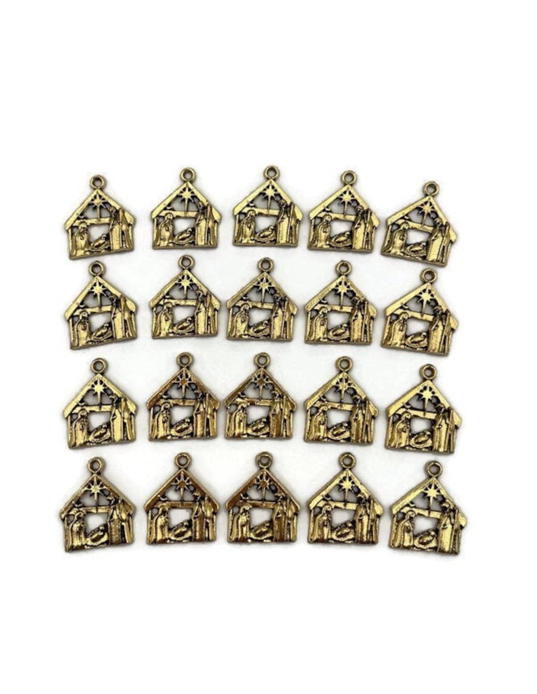 20 | 50 Gold Nativity Charms, Manger Charm, Gold Nativity Pendant ...