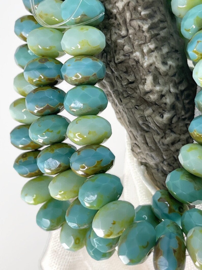 Czech Glass Beads Turquoise Blue Green Mix Picasso 6x8mm Faceted Glass ...