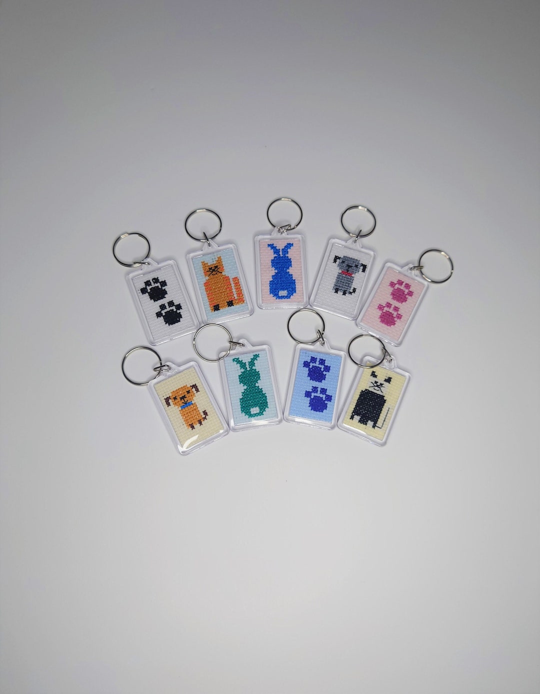 Handmade Cross Stitch Keyrings - Animals/pets - Etsy