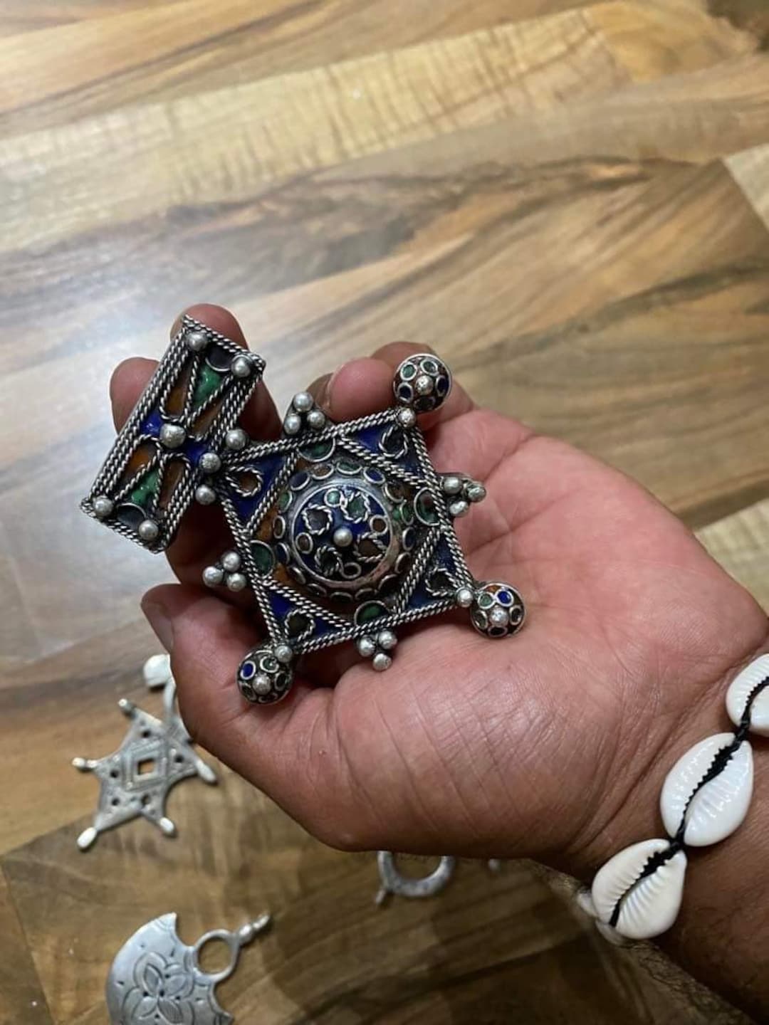 Vintage Berber Cross, Tuareg Jewellery, Silver and Handmade Enamel. - Etsy