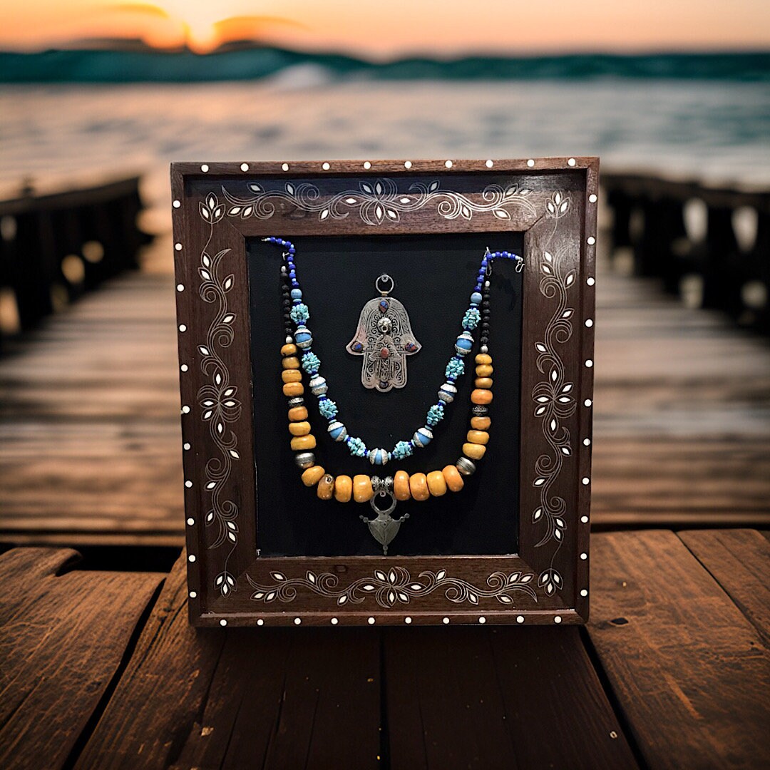 Berber Painting in a Distinctive Wooden Frame Inlaid With Metal and ...