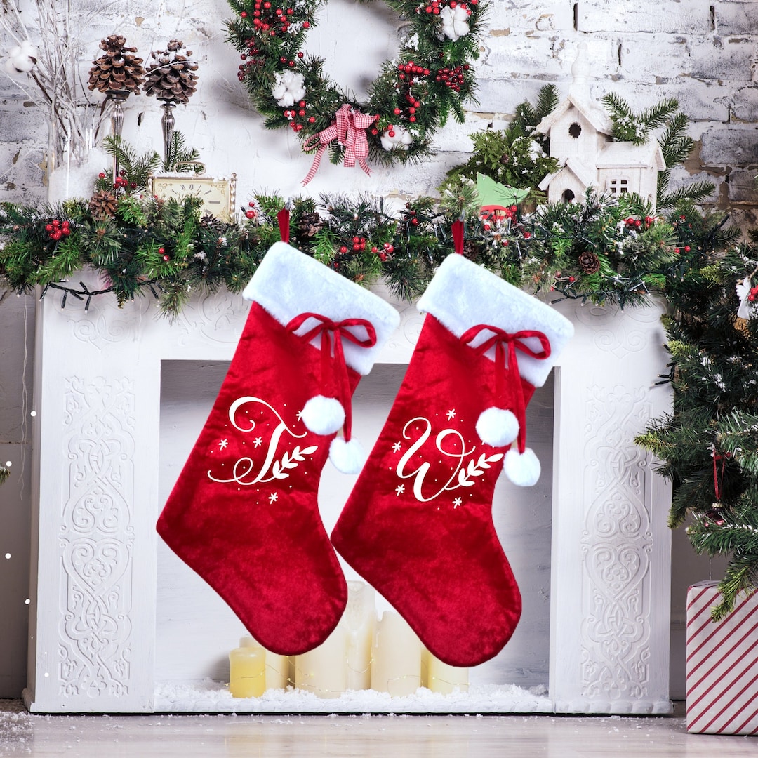 Monogram/initial Personalised Christmas Stocking, Traditional Red and ...