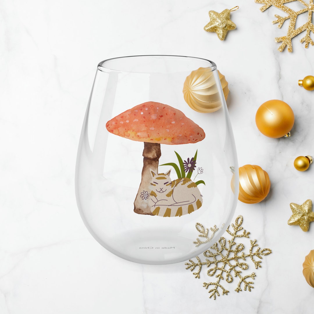 Cottagecore Wine Glass Wine Glass Mushroom Glass Cat Glass - Etsy