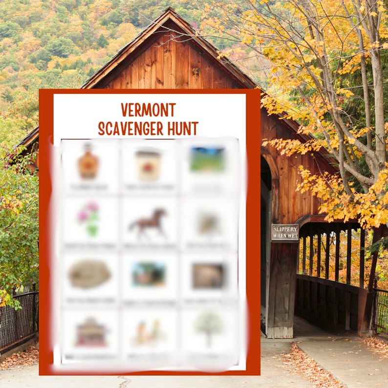 Printable Vermont Scavenger Hunt, Vermont Scavenger Hunt Game Minimalist & Engaging Group ...