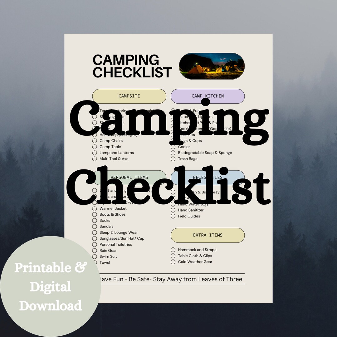 Packing List Camping Checklist PDF Tent Camping Camp - Etsy