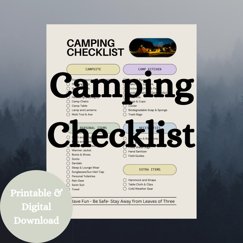 Packing List Camping Checklist PDF Tent Camping Camp - Etsy