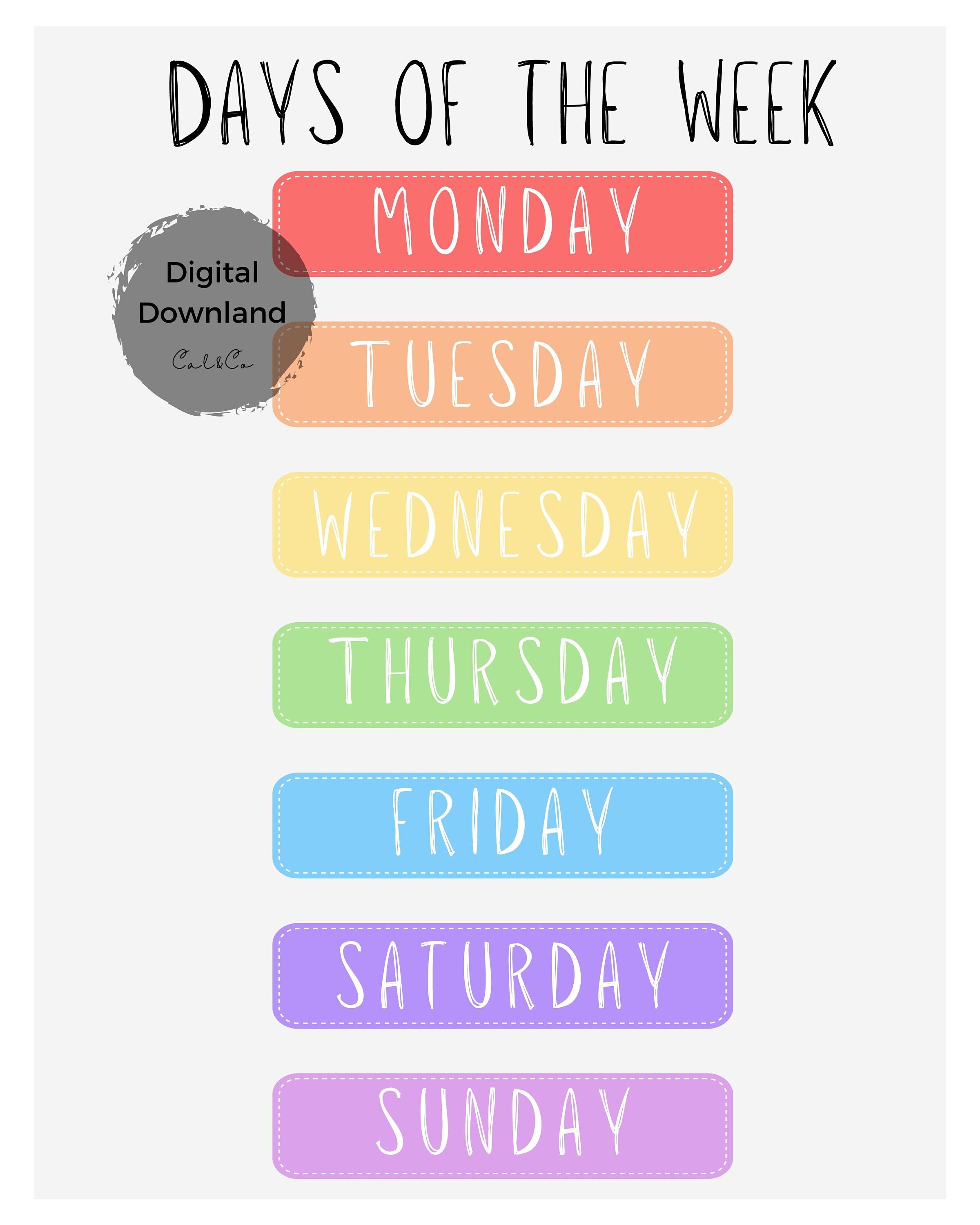 Days of the Week Printable Nursery Decor Teacher Classroom - Etsy