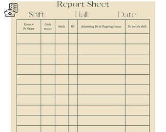 Nurse 24 Hour Report Sheet - Etsy Australia