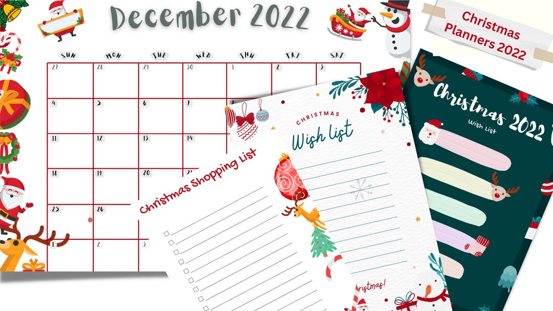 Christmas Planners December 2022 Calendar Christmas Wish List - Etsy