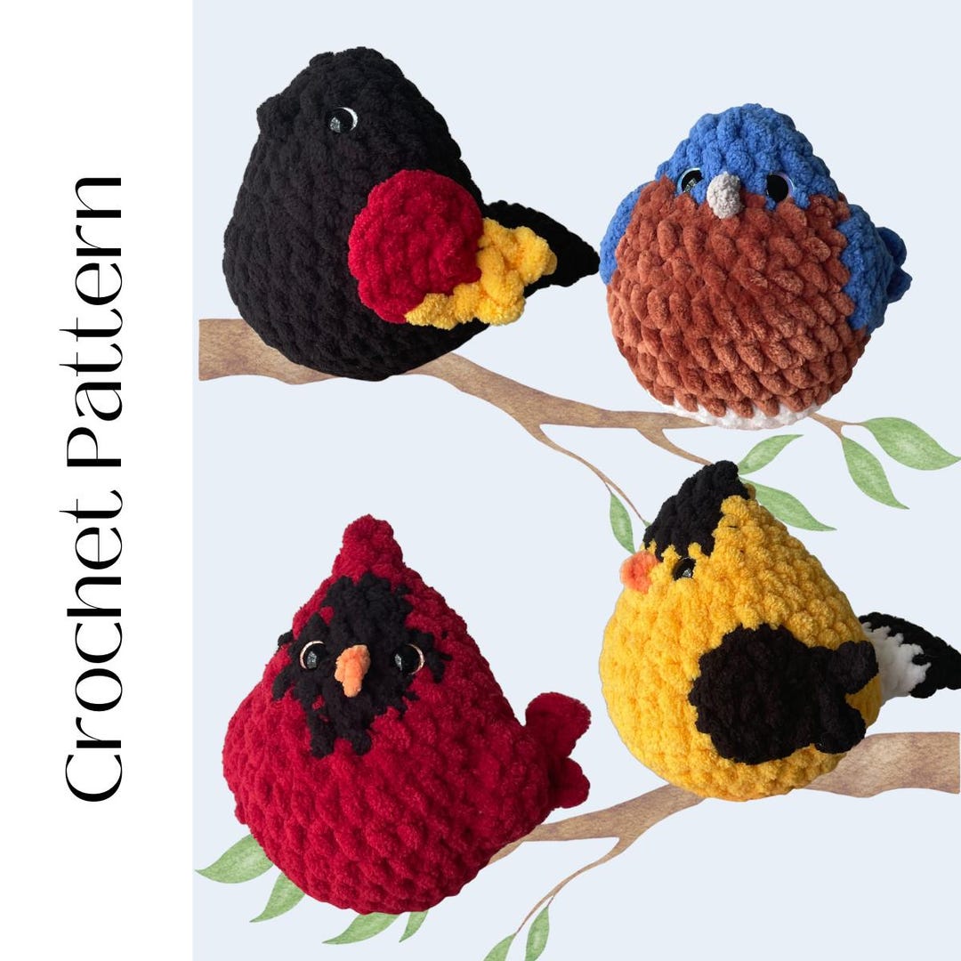 PATTERN backyard Birds Crochet Birds 4 in 1 Pattern Amigurumi Red ...