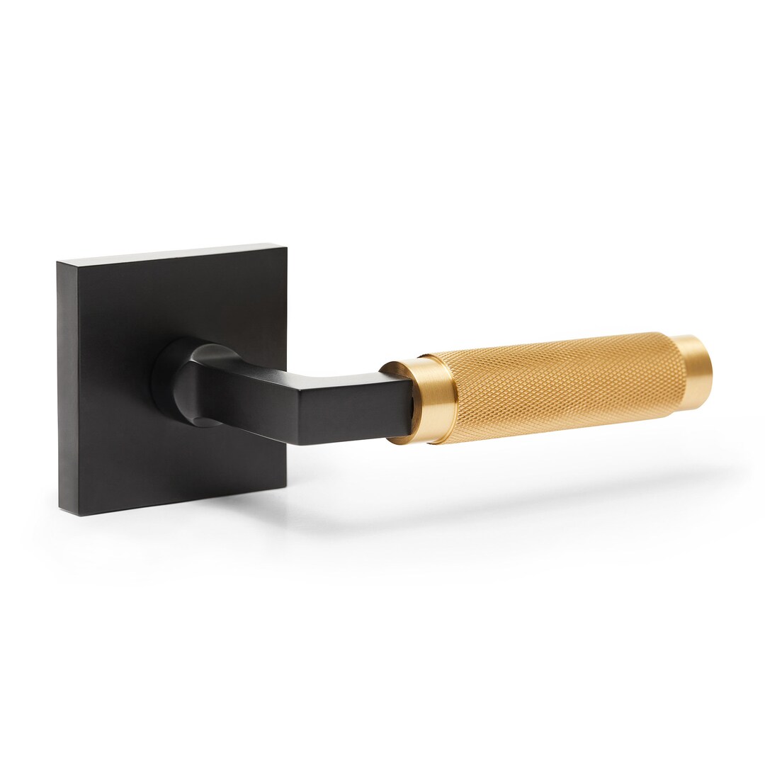 Door Lever Square Rosette Geneva Black With Knurled Gold Door Handle ...