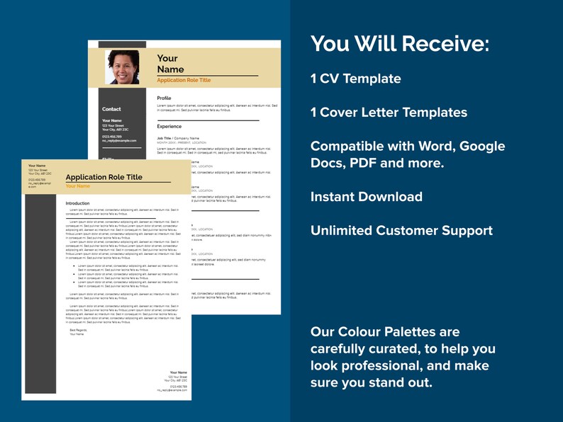 CV & Cover Letter Template for Google Docs, Word Etc. Sandstone | CV ...