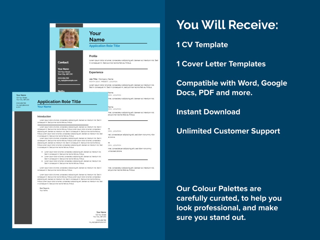 CV & Cover Letter Template for Google Docs, Word Etc. Aqua Accent | CV ...