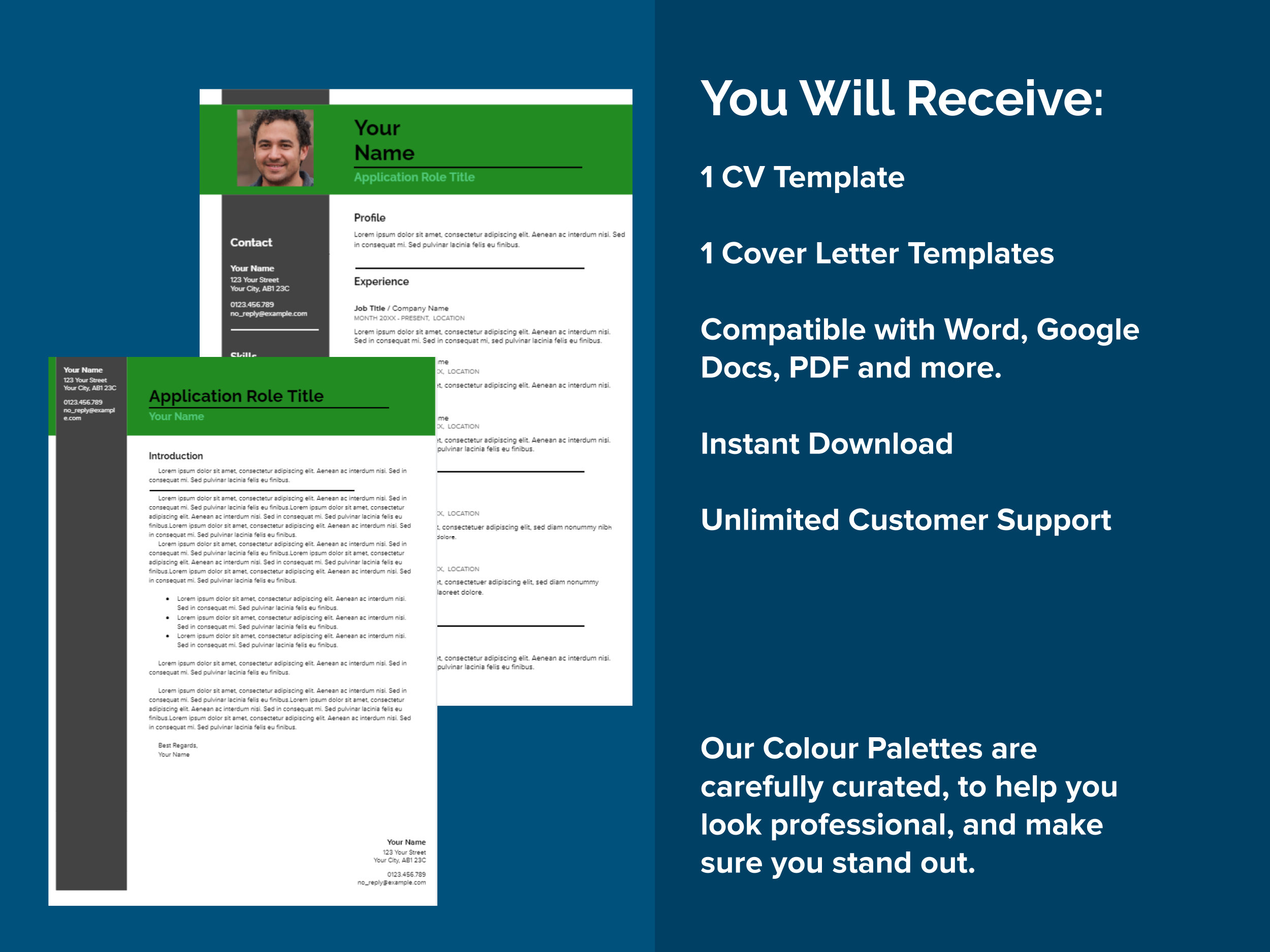 CV & Cover Letter Template for Google Docs Word Etc. Green - Etsy