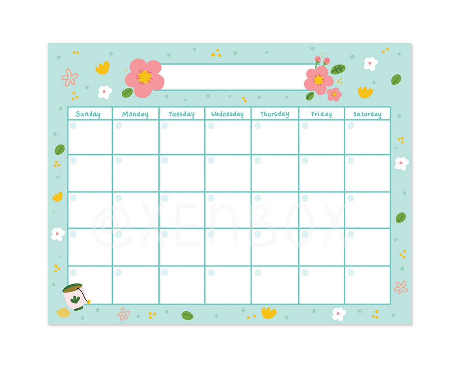 Printable Open Calendar | Instant Download | Flower Printable Calendar ...