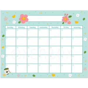 Printable Open Calendar | Instant Download | Flower Printable Calendar ...