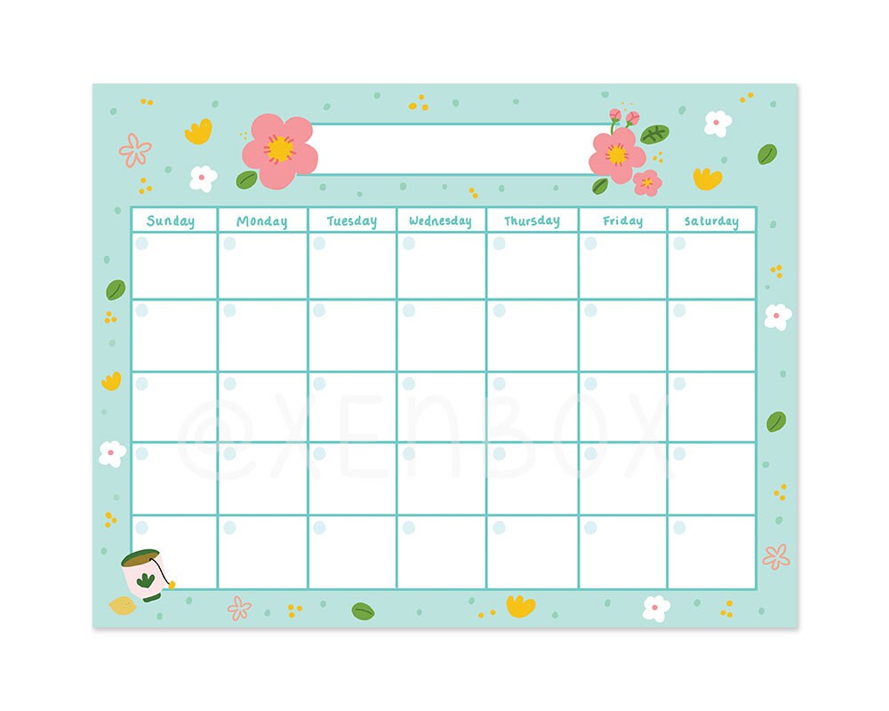 Printable Open Calendar | Instant Download | Flower Printable Calendar ...