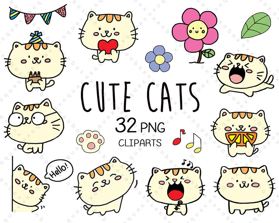 Kawaii Cat Clipart, Cute Cats, Cats Clipart, Instant Download 300dpi ...