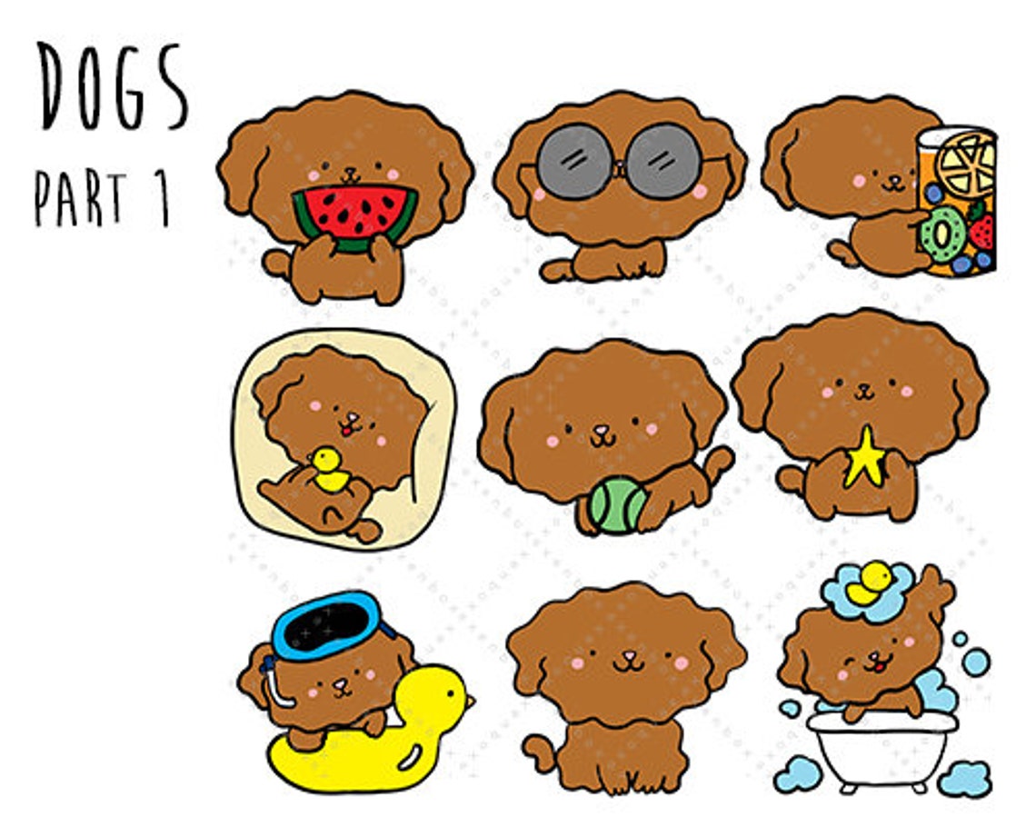 Kawaii Dog Clipart, Cute Dogs, Dogs Clipart, Instant Download 300dpi ...